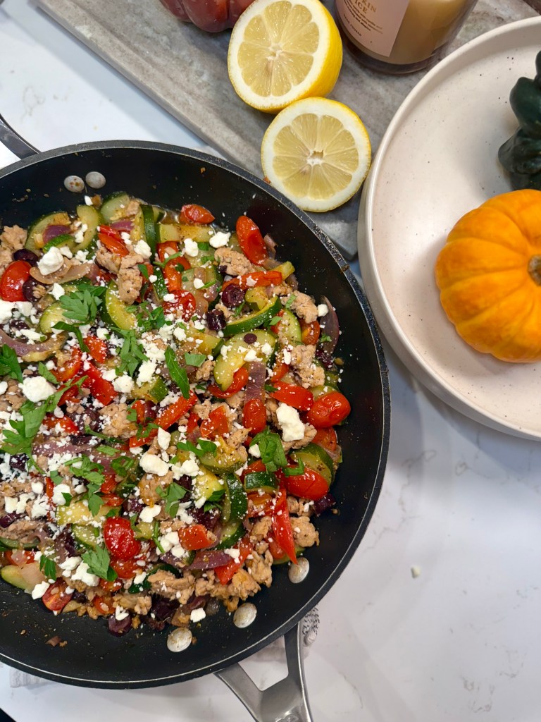 One Pan Mediterranean Ground Chicken and Veggies - The Nashville Dietitian